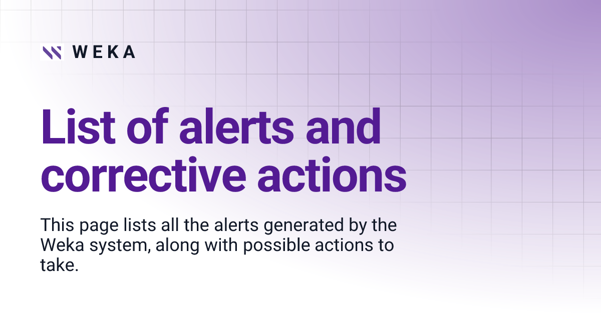 List of alerts and corrective actions | W E K A